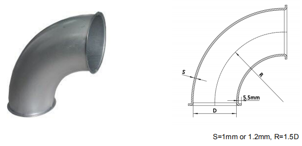 180mm Dust Extraction Pipe Rolled Edge 90 Degree Bend Galvanised Steel