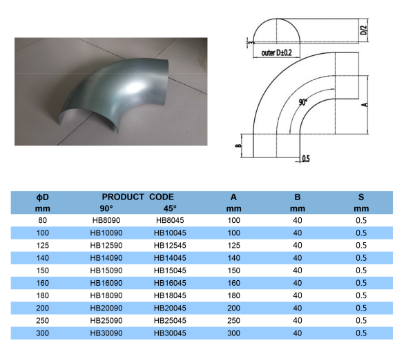 Half Pressed 150mm Ducting 90 Degree Bend For Collection System