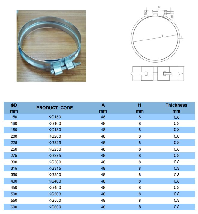 Oem Custom 150-600mm Wide Pipe Clamp Ducting Clips Galvanized